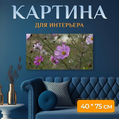 Картина на холсте "Космос, цветы, завод" на подрамнике 75х40 см. для интерьера