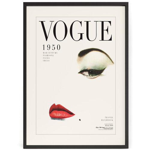Постер на стену с обложкой Вог (Vogue) с портретом девушки 1950 года 90 x 60 см в тубусе