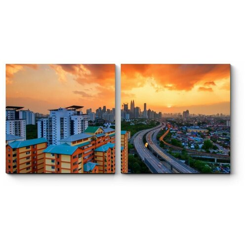 Модульная картина Пылающий закат над Куала-Лумпур100x50