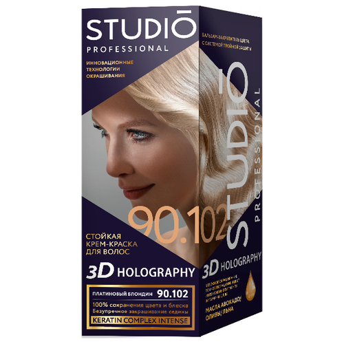 Essem Hair Studio Professional 3D Holography стойкая крем-краска для волос, 90.102 Платиновый блондин, 115 мл