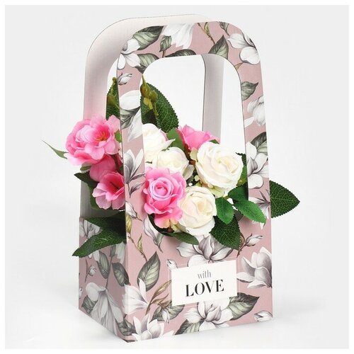 Коробка-переноска для цветов «С любовью», 17 × 12 × 32 см