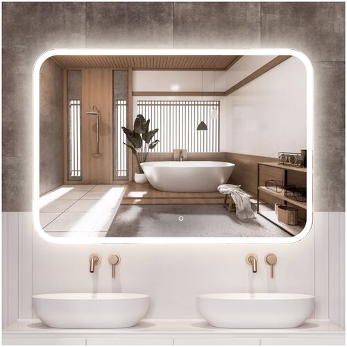 Зеркало "LORENA" 115 х 80 см, в ванную комнату с LED подсветкой (6000 К), настенное зеркало в прихожую для макияжа, зеркало интерьерное на стену