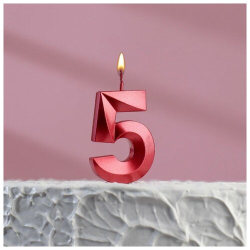 Страна Карнавалия Свеча в торт на шпажке «‎Грань», цифра "5", 5 см, красная