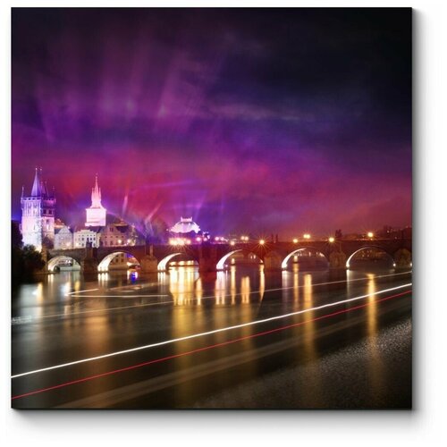 Модульная картина Карлов мост прекрасной ночью, Прага 110x110