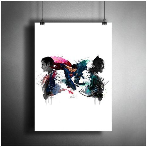 Постер плакат для интерьера "Супермен против Бэтмена Арт" / Декор Офиса, бара, дома. A3 (297 x 420 мм)