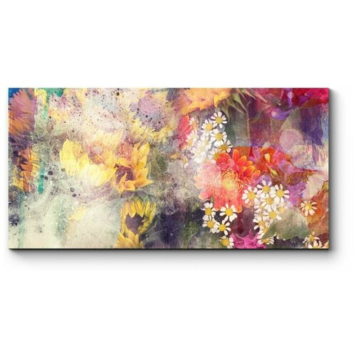 Модульная картина Подсолнухи и полевые цветы 50x25