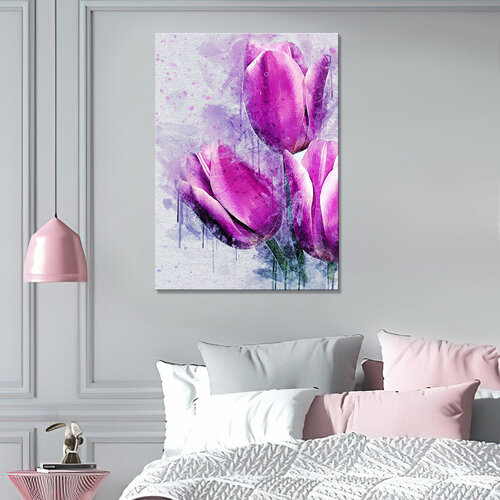 Интерьерная картина на холсте - Цветы Малиновые тюльпаны 40х60