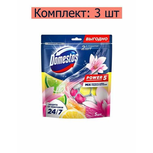 Domestos Блок для очищения туалета Power 5 Свежесть лайма и Ледяная магнолия, 3 шт