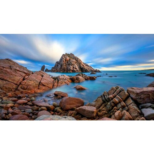 Картина на холсте 60x110 LinxOne "Скалы пляж камни море побережье" интерьерная для дома / на стену / на кухню / с подрамником