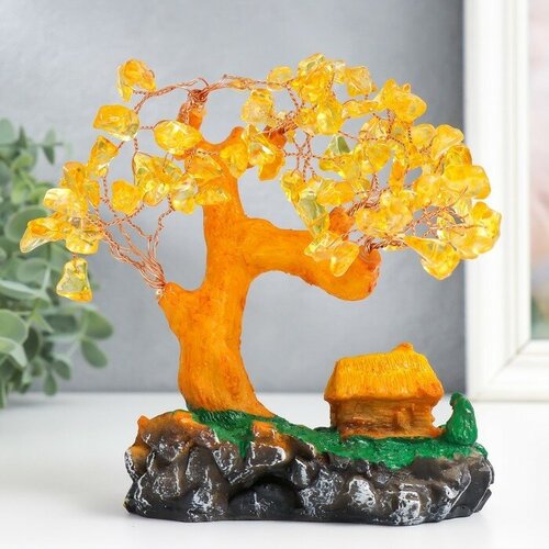 Сувенир бонсай "Денежное дерево с янтарём - домик" 90 камней 18х17х5,5 см 9223551