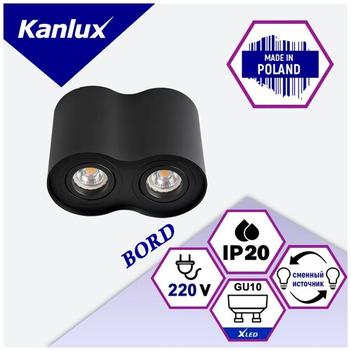 Светильник потолочный накладной черный KANLUX BORD DLP-250-B 2xGU10