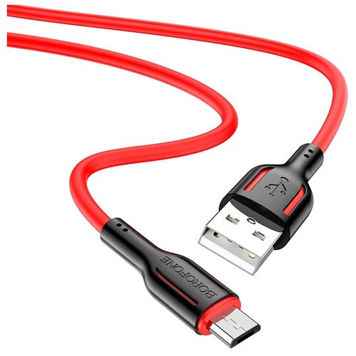 USB кабель BOROFONE BX63 Charming MicroUSB, 1м, 2.4A, силикон (красный)