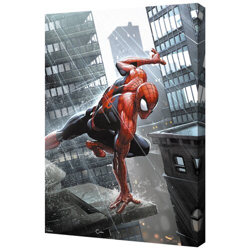 Картина на холсте "Topposters" M-2003WS 50х70 см. Комикс Человек-паук серый город.