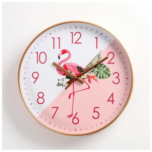 Часы настенные, серия: Интерьер, "Фламинго", плавный ход, d-30 см, АА