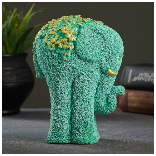 Фигура "Слон из цветов" бирюзовый с позолотой 18х12х10см