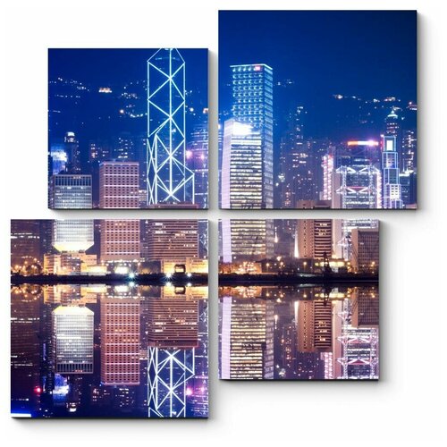 Модульная картина Ночной Гонконг в отражении водах бухты 110x110