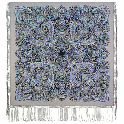 Платок Павловопосадская платочная мануфактура,148х148 см, фиолетовый, серый