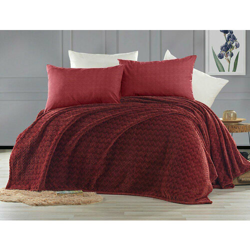 Жаккардовый плед из велсофта Benzia бордовый Karven (бордовый), 200x220