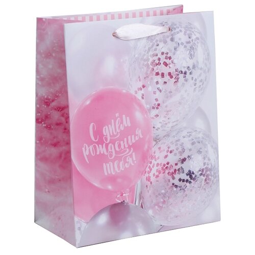 Пакет подарочный Дарите счастье Нежные мечты, 31х40х11.5 см, розовый/серый