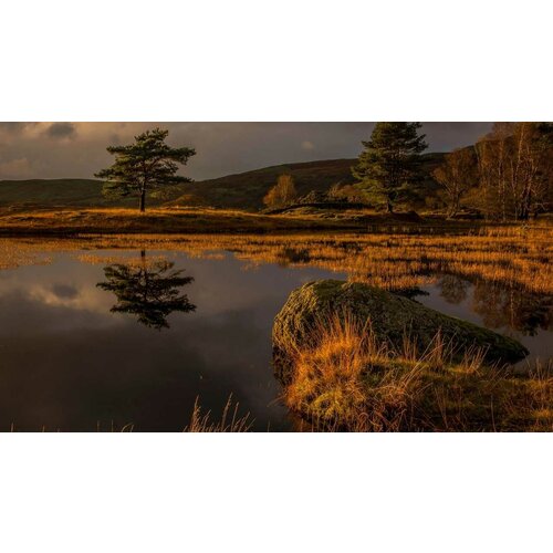 Картина на холсте 60x110 Альянс Лес "Небо Англия озеро осень" на подрамнике / интерьер/ декор
