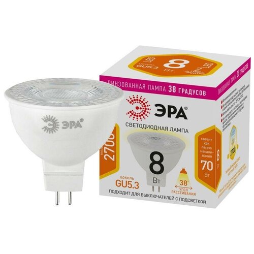 Лампа светодиодная STD LED Lense MR16-8W-827-GU5.3 8Вт MR16 софит 2700К тепл. Бел. Б0054938 Эра