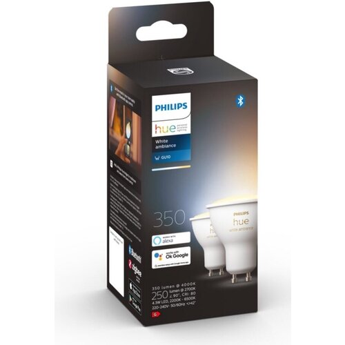 Умная лампа Philips Hue White Ambiance Bluetooth GU10 4,3Вт 350Лм 2шт (929001953310)