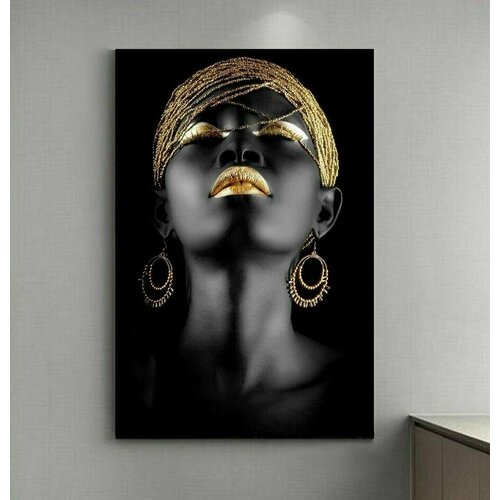 Картина на холсте Девушка в черном стиле золото арт ЧЖ_15_50х70
