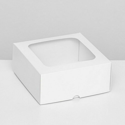 Коробка складная, крышка-дно, с окном, белый, 15 x 15 x 6.5 см, 5 шт.