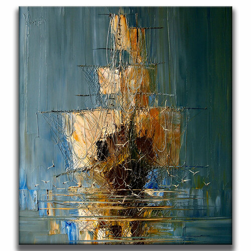 Картина для интерьера на холсте Юстины Копаня «Морской пейзаж маслом» 40х44, холст натянут на подрамник