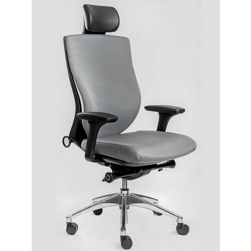 Эргономичное кресло Falto Trium (ткань) сиденье слайдер, спинка анатомическая, подголовник регулируемый TRI-11KALF-AL/GY-GY