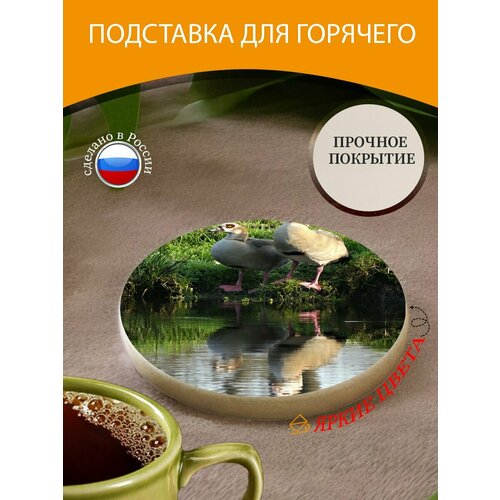 Подставка под горячее "Египетские, египетский гусь, птицы" 10 см. из блого мрамора