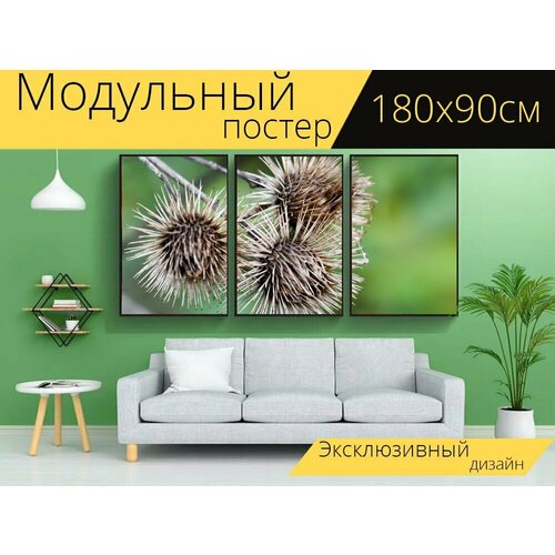 Модульный постер "Лопух большой, волчья трава, дикорастущее растение" 180 x 90 см. для интерьера