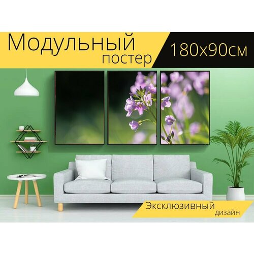 Модульный постер "Цветы, бутоны, вересковая орхидея" 180 x 90 см. для интерьера