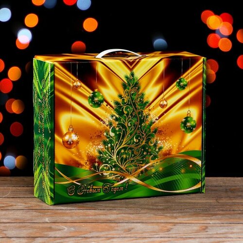 Подарочная коробка Sima-land "Праздничный Шелк", золотисто-зеленая, 29х9х25 см (ГК-583)
