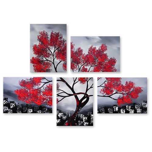 Модульная картина на холсте "Красное дерево" 170x129 см