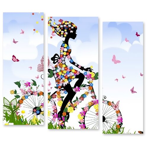 Модульная картина на холсте "Девушка на велосипеде" 90x83 см