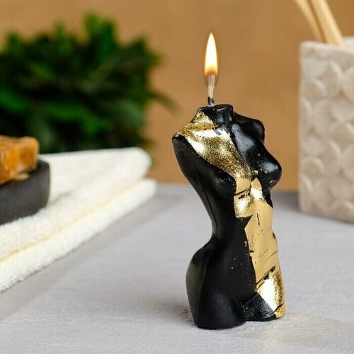 Фигурная свеча "Женское тело №1" черная с поталью