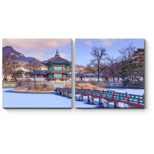 Модульная картина Кёнбоккун тихим зимним днем, Сеул 70x35