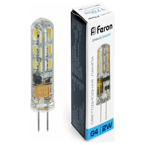 Лампа светодиодная LED 2вт 12в G4 дневной капсульная | код 25859 | FERON (10шт. в упак.)