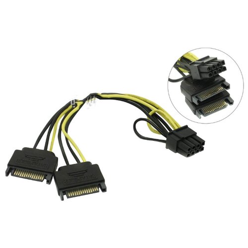 Кабель переходник питания Akasa SATA Power to 6+2pin PCIe 15cm AK-CBPW19-15