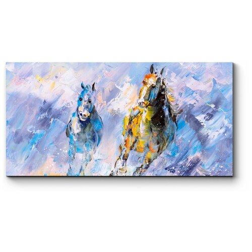 Модульная картина Бегущие лошади, масло 140x70