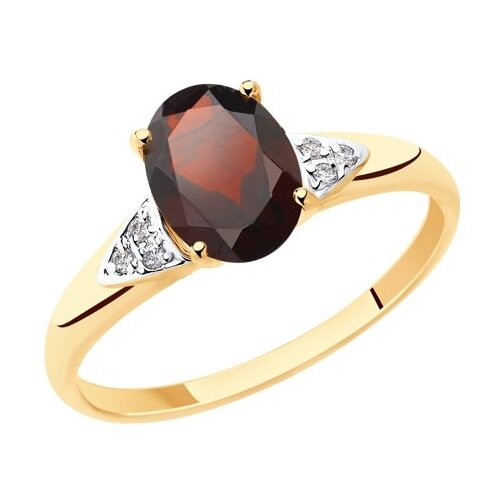 Кольцо Diamant, красное золото, 585 проба, фианит, гранат, размер 18
