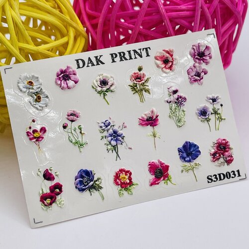 Объемные 3D cтикеры для маникюра (самоклеящиеся слайдеры) для дизайна ногтей "Цветы"