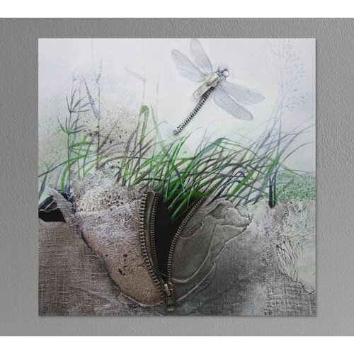 Картина для интерьера "Стрекоза" Elfi Cella 60х60 см. натуральный холст. Коллекция - зарубежная живопись, абстракция и арт-композиция.