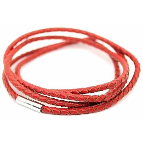 Плетеный браслет Handinsilver ( Посеребриручку ) Браслет плетеный кожаный с магнитной застежкой, 1 шт., размер 22 см, серебристый, красный