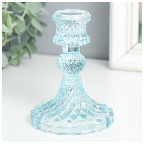 Подсвечник стекло на 1 свечу "Женева" d-2,2 см голубой 10,5х7,7х7,7 см