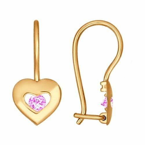 Серьги Яхонт, золото, 585 проба, фианит, розовый