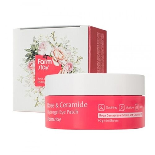 FarmStay Ceramide & Rose Увлажняющие гидрогелевые патчи для области вокруг глаз с экстрактом дамасской розы и керамидами, 60 шт