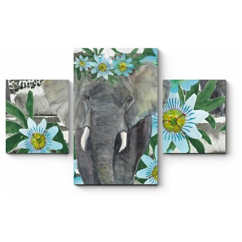 Модульная картина Слон, гуляющий среди цветов100x65