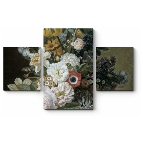 Модульная картина Пышный букет из роз, тюльпанов и ирисов 150x98